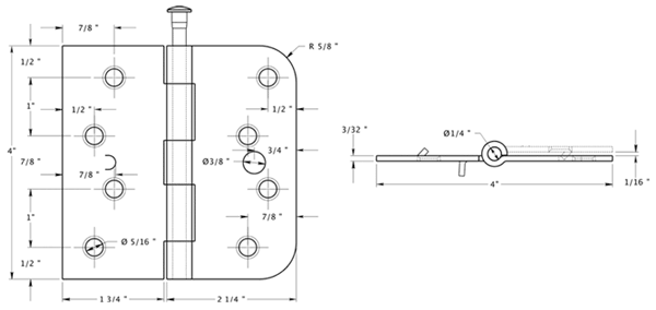 4 X 4 X 5 8 Radius Leaf X Square Corner Residential Steel Hinge 