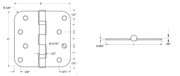 4 X 4 X 5 8 Radius With Ball Bearings Steel Hinge Doorware