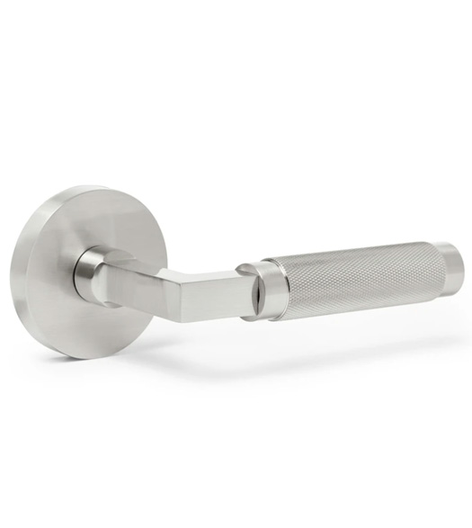 Satin Nickel Knurled Lever with Round Rose - Doorware.com