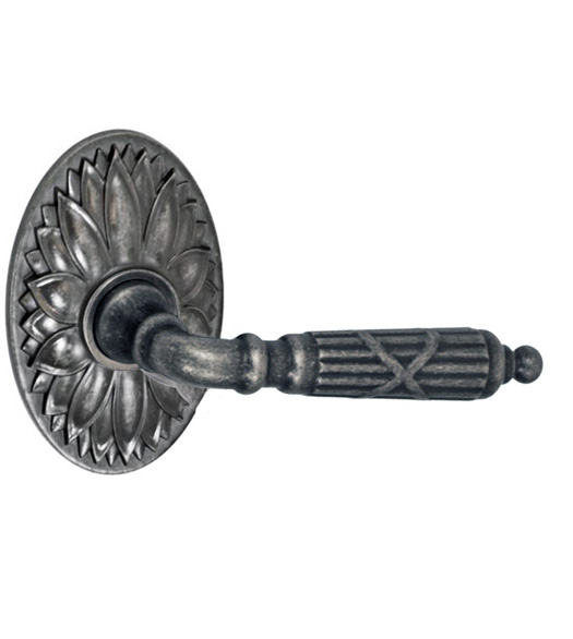 Ribbon and Reed Lever With Oval Floral Rose, Fusion AA-D9 - Doorware.com