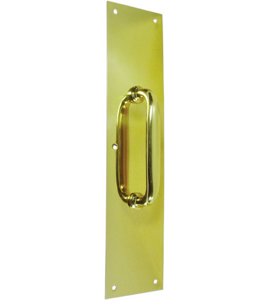 Solid Brass 3-1/2 by 15 Pull Plate with Handle | Deltana PPH55 - Doorware.com