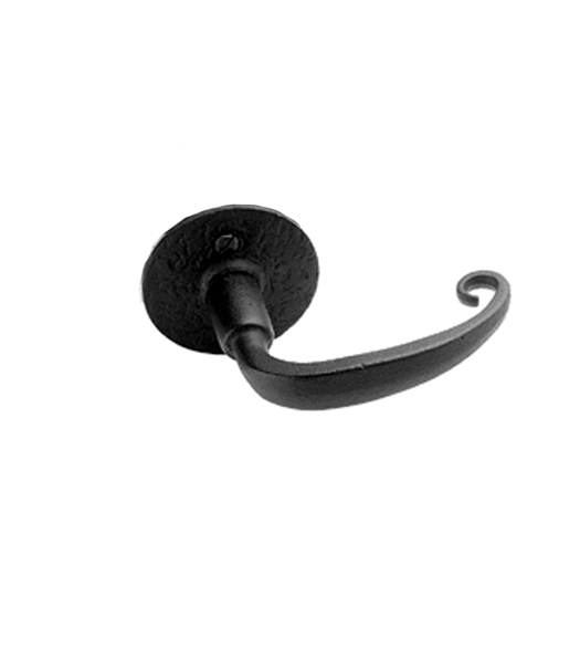 Tendril Rough Black Iron Lever With Round Rose, Acorn RS1BI - Doorware.com