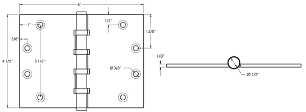 4-1/2 x 6 Inch Square Corners with Ball Bearings Solid Brass Hinge ...