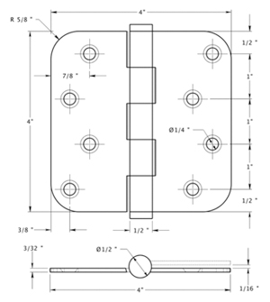 4 x 4 x 5/8 Radius Residential Solid Brass Hinge, ZigZag Holes, Pair ...