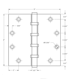 5 x 5 x Square Corners Heavy Duty with Ball Bearings Solid Brass Hinge ...