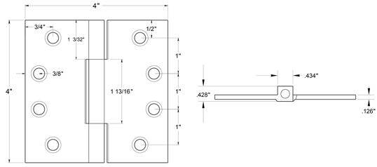 4 x 4 Square Knuckle Solid Brass Hinge - Doorware.com