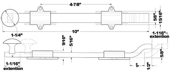 Solid Brass 10 Inch Offset Surface Bolt - Doorware.com