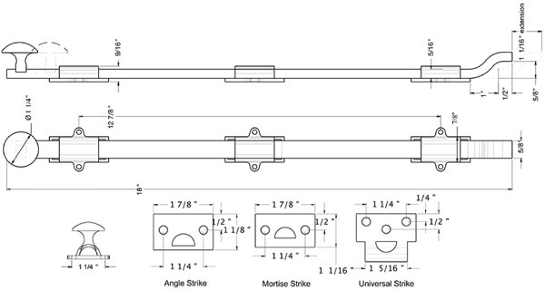Solid Brass 18 Inch Offset Surface Bolt, Deltana FPG18 - Doorware.com