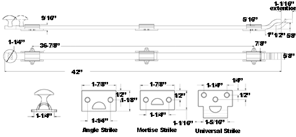 Solid Brass 42 Inch Offset Surface Bolt - Doorware.com