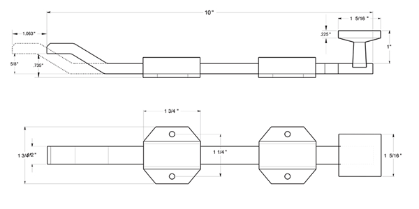 10 Inch Modern Offset Surface Bolt, Deltana FPGM10 - Doorware.com