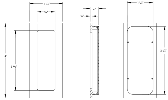 4 Inch Rectangular Flush Pull - Doorware.com