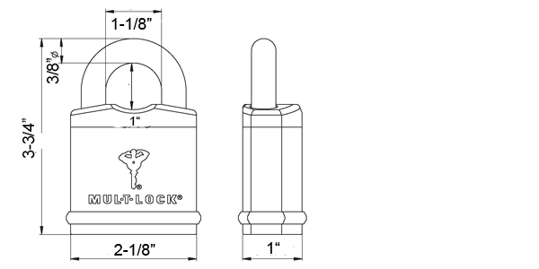 3/8 Inch Diameter Shackle Security Padlock, Mul-T-Lock NE10LE1 ...