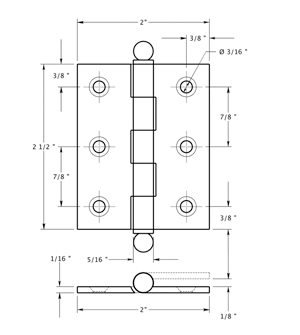 2-1/2 Inch x 2 Inch Solid Brass Cabinet Hinge, Pair, Deltana CH2520 ...