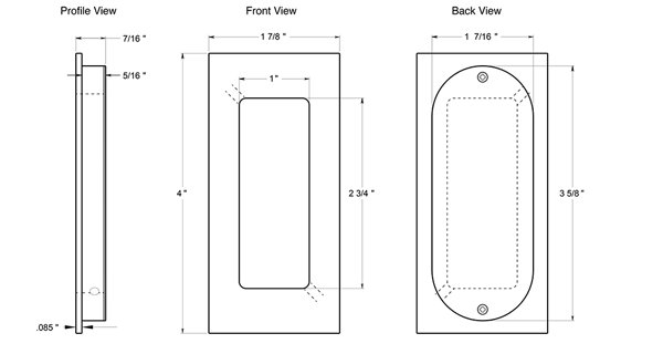4 Inch Rectangular Flush Pull, Deltana FP40 - Doorware.com