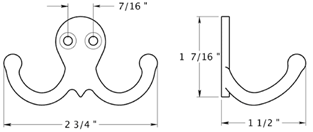 Solid Brass Double Wall Hook, Deltana WDH15 - Doorware.com
