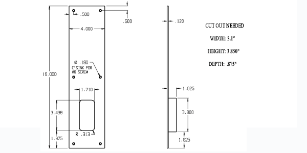 4 x 16 Large Flush Pull Plate, Don-Jo 1860 - Doorware.com